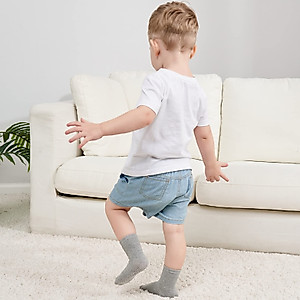 ZAPLES Baby Non Slip Grip Crew Socks with Anti Skid Soles for Infants Toddlers Kids Boys Girls, Assorted 12 Pack, 4-7 Years