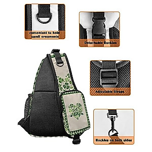 Sling Backpack, St. Patrick's Day Lucky Shamrocks Clover Love Heart Green Buffalo Plaid Waterproof Lightweight Small Sling Bag, Travel Chest Bag Crossbody Shoulder Bag Hiking Daypack for Women Men