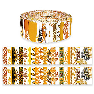 Soimoi 40Pcs Paisleys Print Precut Fabrics Strips Roll Up 1.5 inches Cotton Jelly Rolls for Quilting - Orange