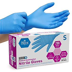 MED PRIDE Disposable Blue Nitrile Gloves, Pack of 200, Ideal for Medical, First Responders, Law Enforcement, Tattoo Artists, Food Vendors, Painters, Cleaners, Pet Care, and More