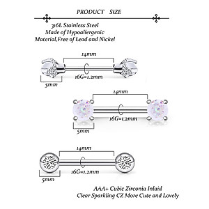Vsnnsns 16G Nipple Rings for Women Stainless Steel Dragon Claw Nipple Rings Nipple Piercing Jewelry CZ Nipple Rings Surgical Steel Nipple Jewelry Barbell Body Piercing Jewelry Silver 6 Pairs