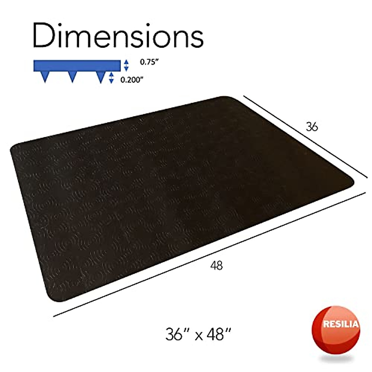 Resilia Office Desk Chair Mat - for Low Pile Carpet ( with Grippers ) Updated Black Swirl Spiral Pattern, 36 Inches x 48 Inches, Made in The USA