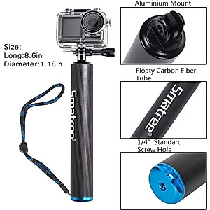 Smatree F1 Waterproof Floating Carbon Fiber Hand Grip Compatible for Gopro Max/ GoPro Hero 11/10/9/8/7/6/5/4/3/2/1/Session/GoPro Hero 2018/DJI Osmo Action 4/3