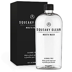 Squeaky Clean Alcohol Free Mouthwash 16 Ounce. Fresh Breath Oral Mouth Rinse. Cool Minty Flavor. Treats Bad Breath.