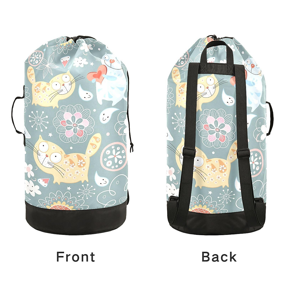 QwThum Laundry Bag Backpack,Travel Laundry Bags with Shoulder Straps Oxford Large Hanging Laundry Hamper Bag for College,Laundromat,Apartment Cute Cat