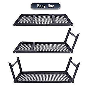 Hikeman Folding Campfire Grill Heavy Duty Camping Cooking Grate Over Fire Pit,Portable Outdoor Camp Grill Rack for Picnic BBQ Frying (55cm x 30cm)