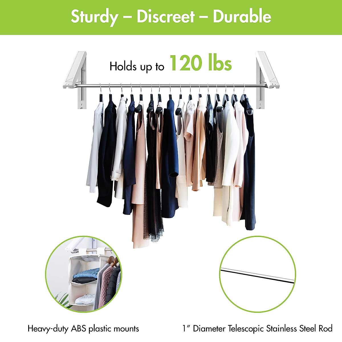 Arrow The Original QuikCLOSET Model AH3X12/M White - Folding Collapsible Wall Mounted Clothes Storage/Drying Rack