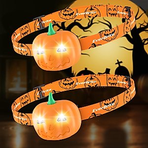 EverBrite Halloween Pumpkin Headlamp 2 Modes LED Head Lamp, Adjustable Headband Halloween Party Favors with Orange Spot & Strobe Lights, Halloween Gifts 2 Pack