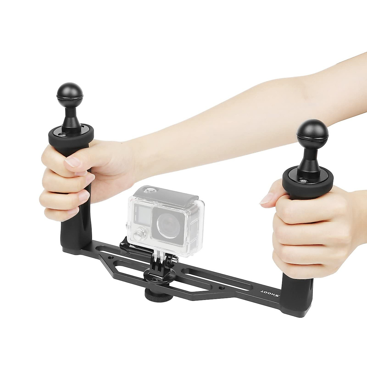 Shoot Aluminium Alloy Handheld Stabilizer Tray Handle Grip for Hero 12/11/10/9/8/7 6/5/4/3+/3 and 6 inch Dome Port and All LED Video Light Camera Camcorder with 1/4 inch Screw Hole