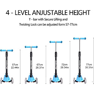 Kids Kick Scooter, 3 Wheeled Scooter for Kids, Child/Toddlers Toy, Adjustable Height, Anti-Slip Deck, Flashing Wheel Lights, for Boys/Girls 3-12 Year Old (Blue)