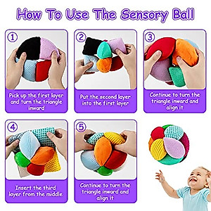 beetoy Baby Textured Ball, Baby Fabric Plush Stuffed Ball Toys,Developmental Bumpy Ball Toy- Montessori Soft Ball Toys with 12 Textured Fabric for Babies 6-12 Months
