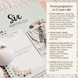 Peachly Baby Memory Book For Girls Milestone Keepsake Journal | First Five Years Baby Girl Memory Book | Baby Keepsakes First Year Memory Book | Baby Girl Baby Book | Bloom