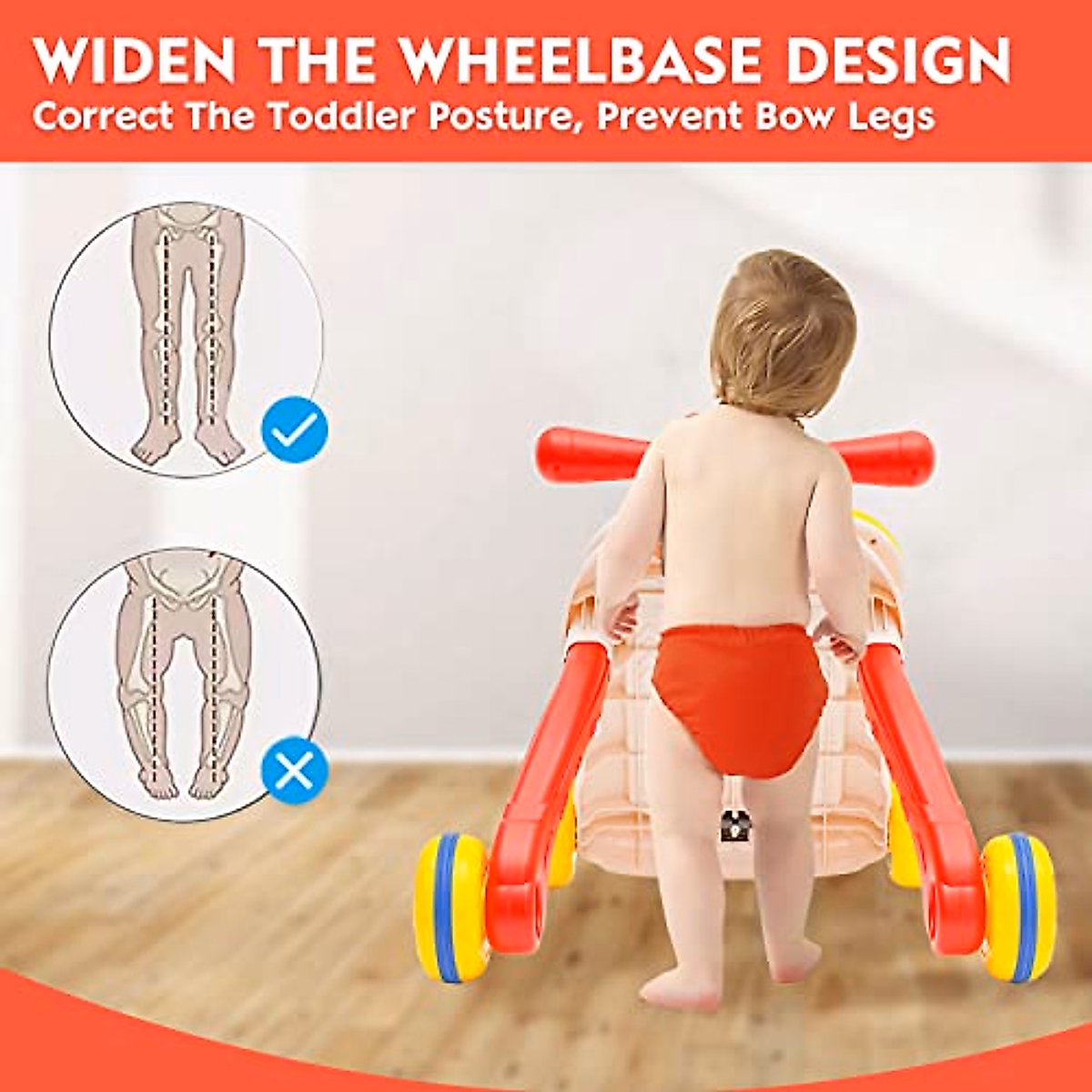 Baby Walker Sit-to-Stand Learning Walker Kids Activity Center Entertainment Table Lights & Sounds & Music & Rotating Gear & Rocket Rattle & Steering Wheel Educational Push Toy for Babies Toddlers(Red)