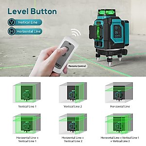 Takamine 3x360° 12 Lines Self Leveling Green Laser Level, 3D Cross Line for Construction/Picture Hanging with Removable Li-ion Battery, Remote Controller, Magnetic Rotating Stand and Hard Case