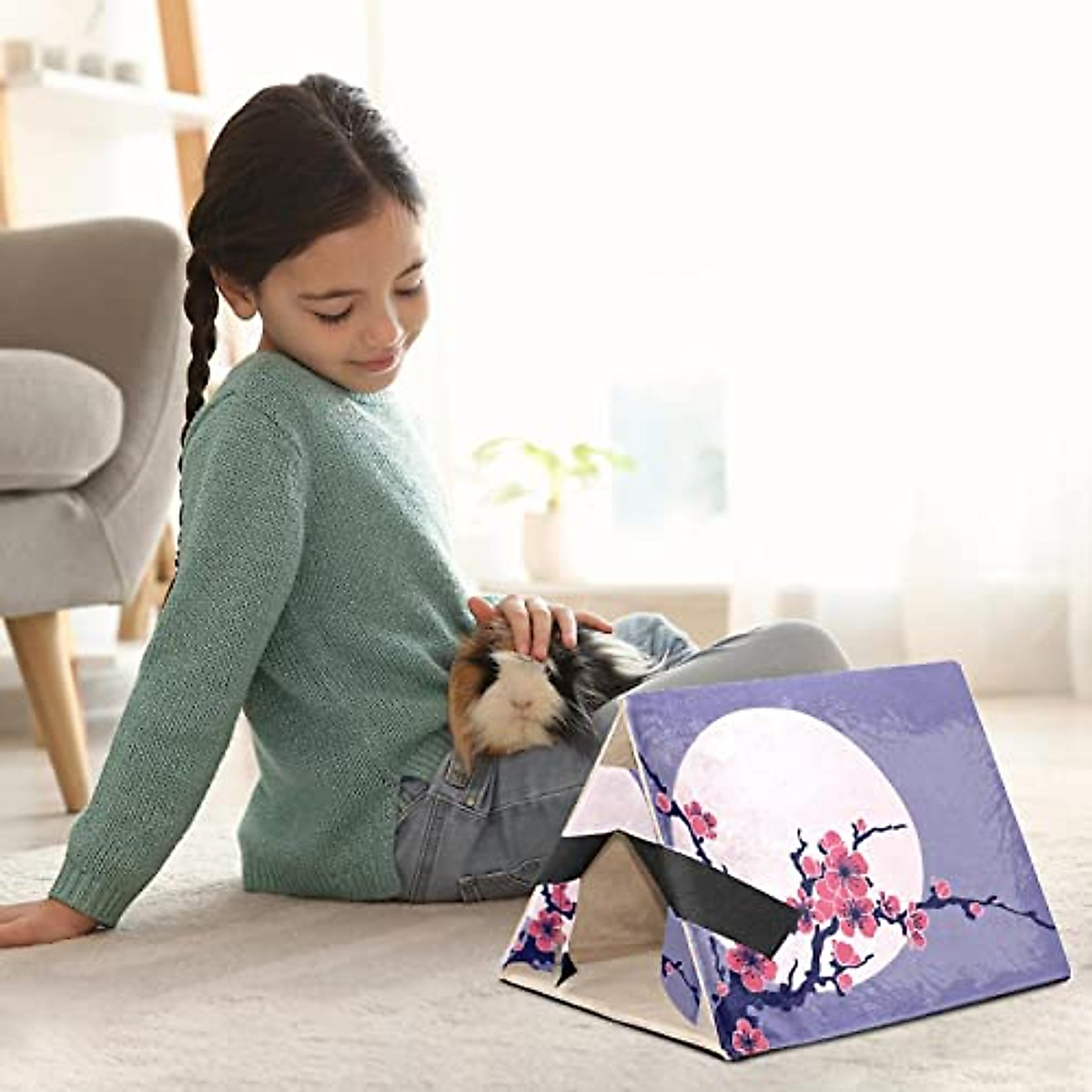 enheng Small Pet Hideout Sakura Branch Against Sun Hamster House Guinea Pig Playhouse for Dwarf Rabbits Hedgehogs Chinchillas