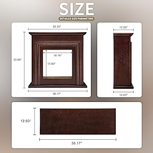 ZAFRO 36" Electric Fireplace Mantel Indoor Use with Realistic Dancing Flames,Package Freestanding Fireplace Heater,Overheat Protection,Brown Wooden Frame,7 Flame Brightness,Remote Control,750W/1500W