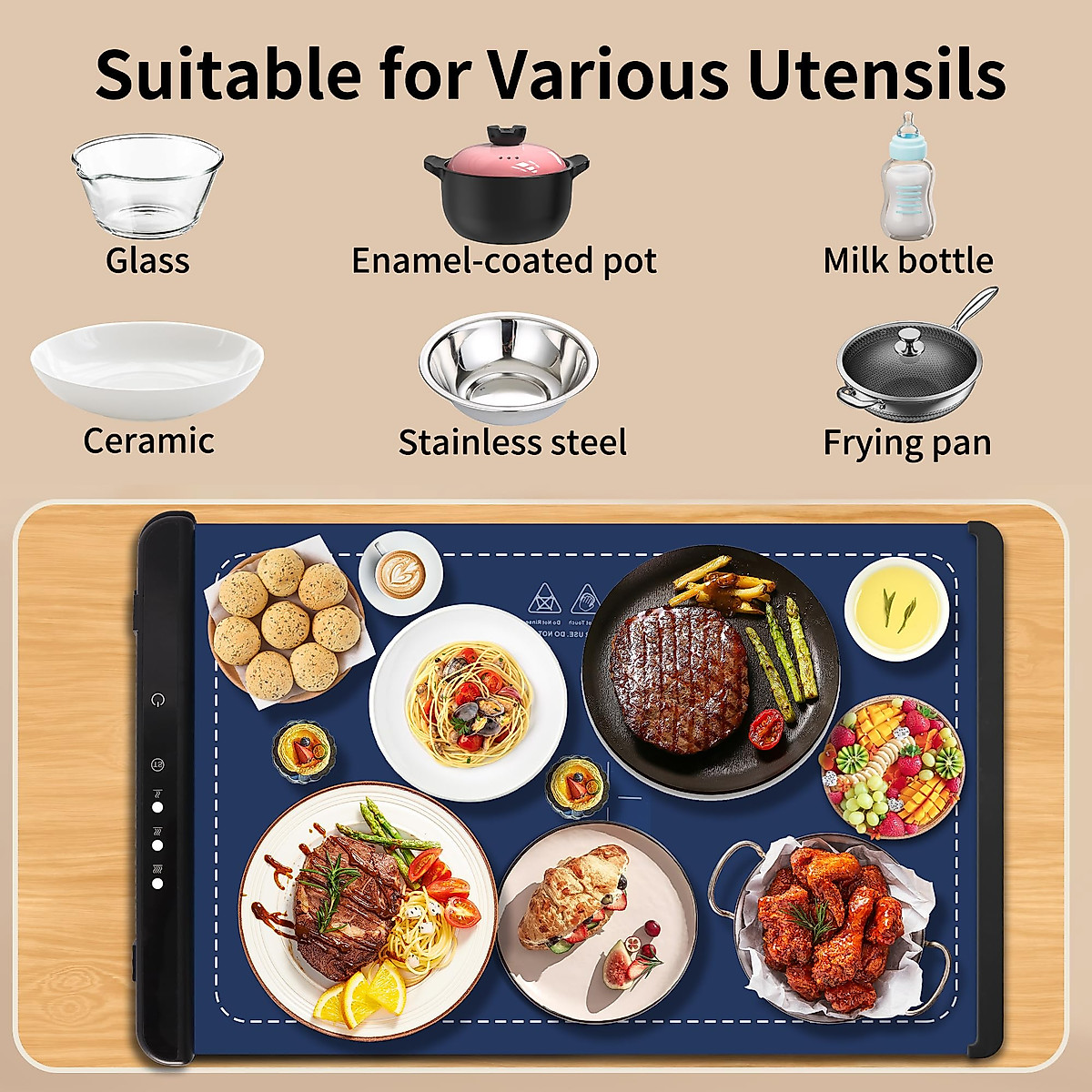 Food Warming Mat: Silicone Electric Warming Tray, Food Warmers for Parties Buffet - Full Surface Heating, 3 Temperature Settings, Foldable, Food Heating Mat for Gatherings, Family, Everyday Use