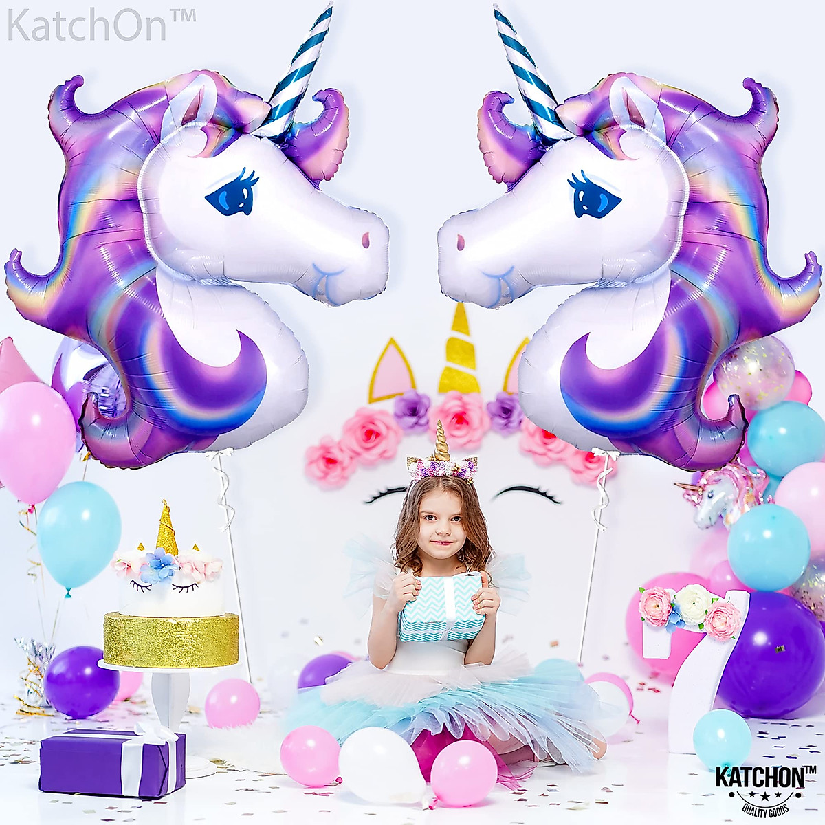 KatchOn, Huge Purple Unicorn Balloons - 43 Inch, Unicorn Head Balloon | Unicorn Mylar Balloons for Unicorn Party Decorations | Purple Unicorn Birthday Decorations for Girls | Unicorn Party Supplies