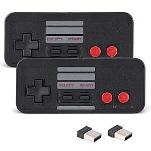 KIWITATA Wireless USB NES Controller for PC Games, 2 Pack 2.4G Rechargeable NES Remote Wireless USB Retro Game Pad Controller for Windows MAC Raspberry Pi 3
