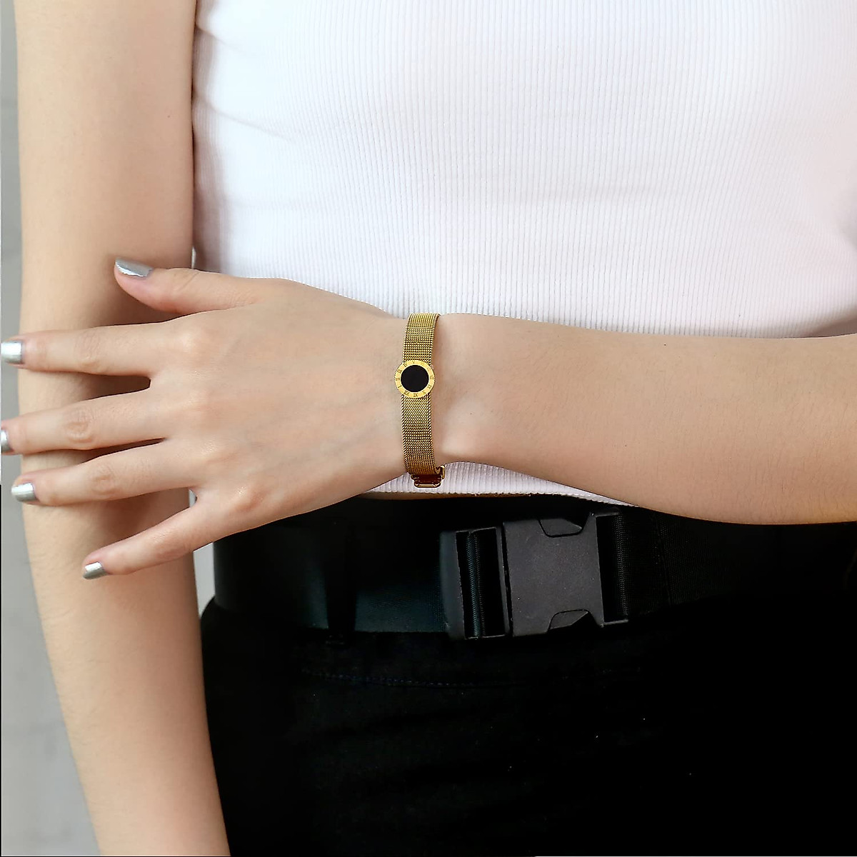 Elegance 11 designs Gold Roman Numeral Bangle Bracelets For Women Men 14k Real Gold Plated Italy Chunky Chain Stainless Steel Non-Tarnish Bracele