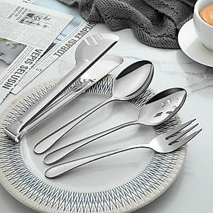 Pleafind 16 PCS Serving Utensils, Stainless Steel Serving Utensils Set with Serving Spoons, Slotted Serving Spoons, Serving Forks and Serving Tongs, Serving Utensils for Parties Buffet Banquet