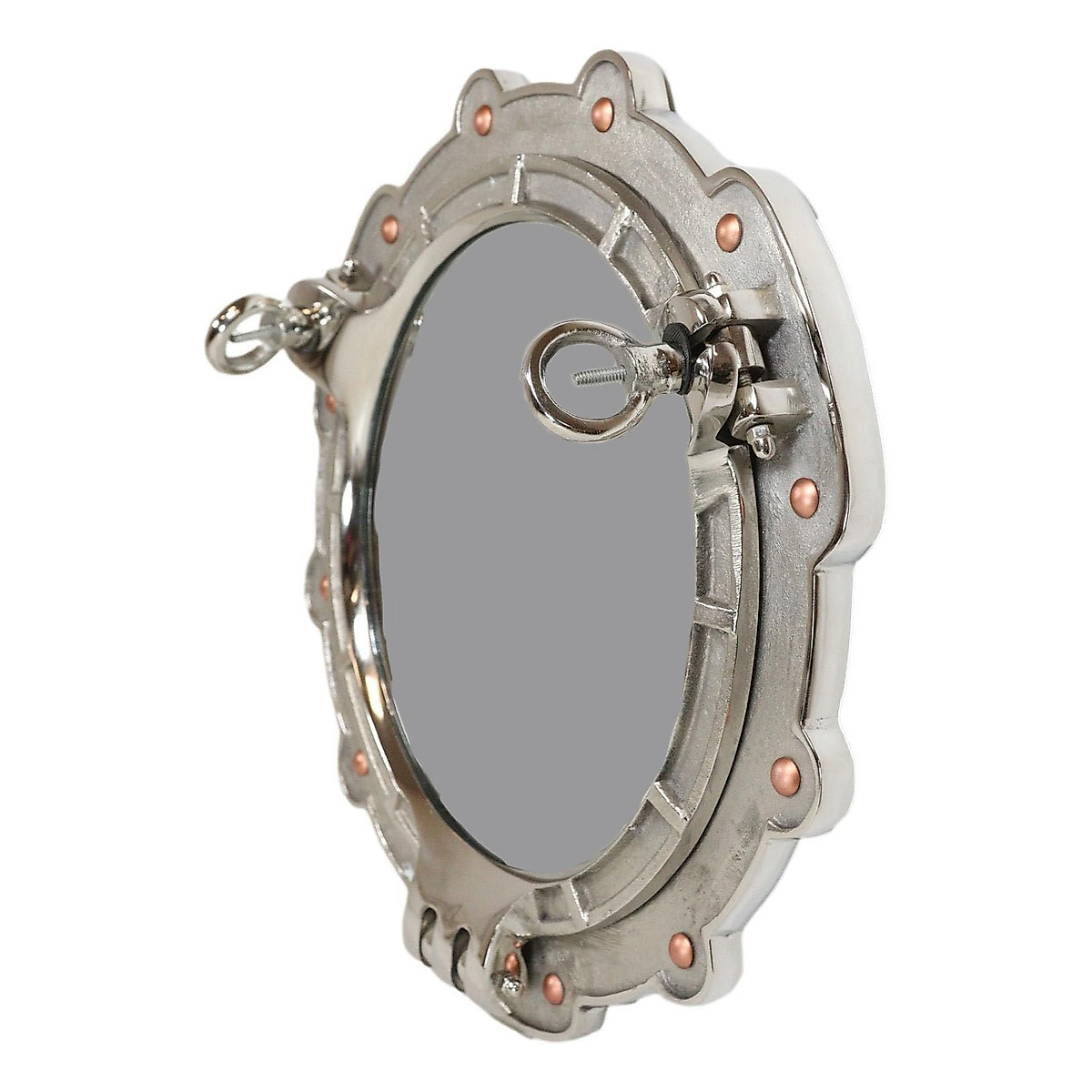 Ebros Gift Polished Aluminum Nautical Marine Round Ship Porthole Folding Wall Mirror Decor 14.5" Diameter Ocean Sailor Sea Exploration and Travel Accent