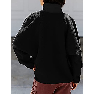 PRETTYGARDEN Women 2023 Fall Fleece Jacket Long Sleeve Casual Winter Lapel Button Fuzzy Sherpa Coats Outerwear with Pockets (Black, Medium)
