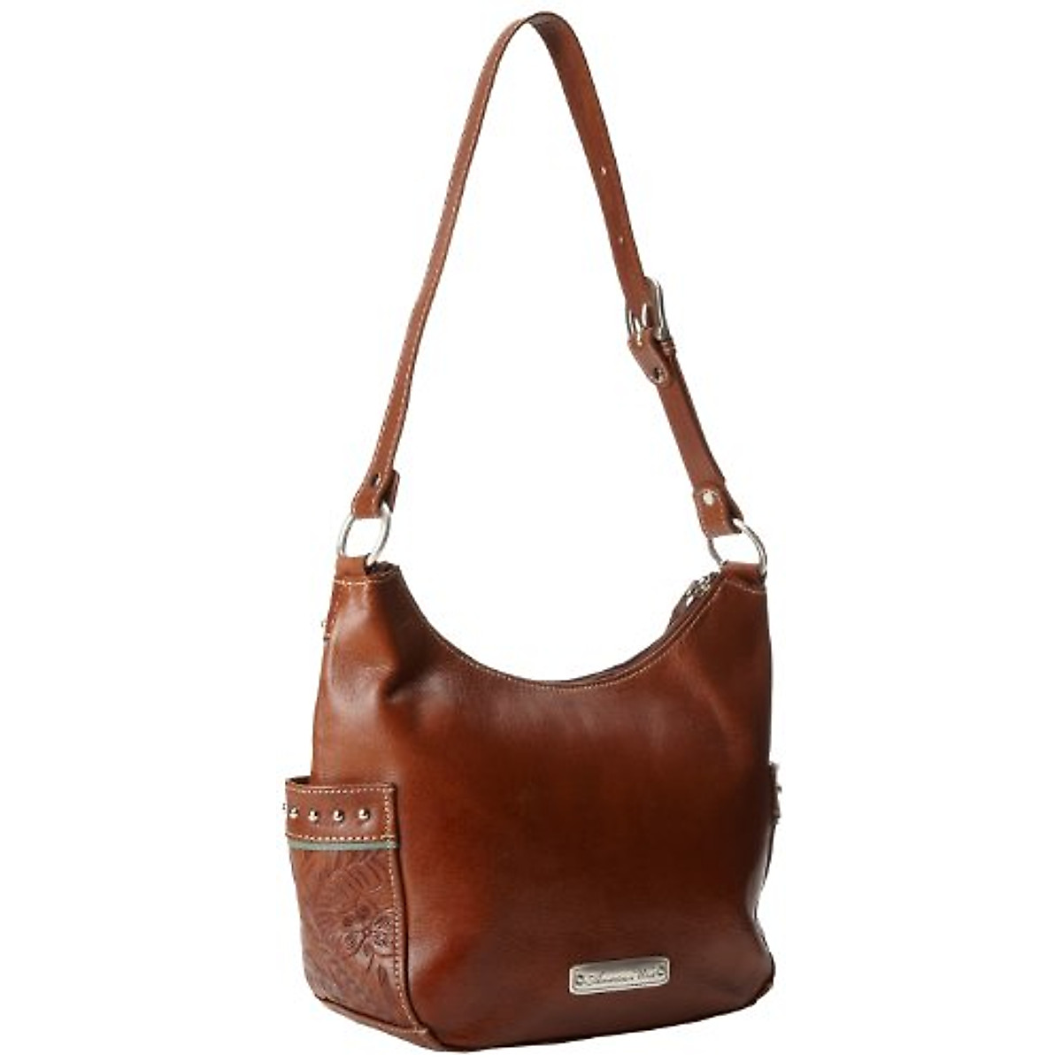 American West Lady Lace Zip Top Everyday Shoulder Bag,Mocha Tan/Turquoise,One Size