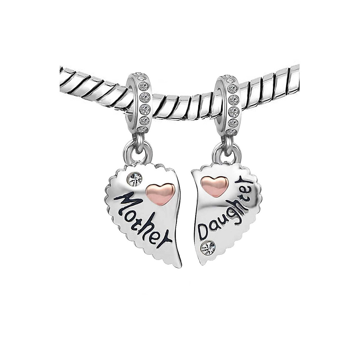 KunBead Heart Love Mother and Daughter Dangle Charms for Bracelets Birthday Gift for Mom for Women