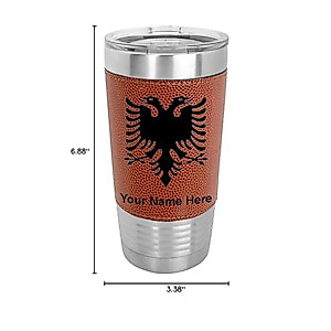 LaserGram 20oz Vacuum Insulated Tumbler Mug, Flag of Albania, Personalized Engraving Included (Faux Leather, Basketball Style)
