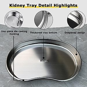 Kidney Tray - Romlon 3 Pack Stainless Steel Tray Metal Tray Stainless Steel Curved Sheet for Dental, Lab Instrument, Office Room, Bathroom.