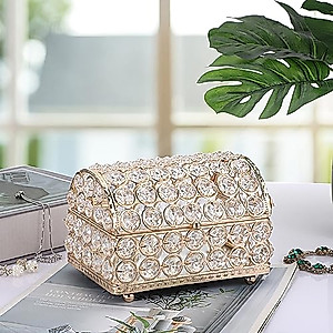 Hipiwe Crystal Jewelry Box Large Gold Treasure Chest Box with Lid Mirrored Trinket Organizer Keepsakes Box Earrings Rings Holder Decorative Jewelry Box Christmas Birthday Gift for Women Girls