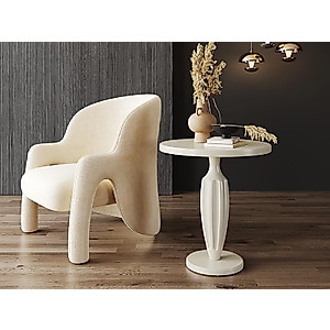 Tribesigns Modern Pedestal Side Table, Small Round Off-White End Table, Wood Sofa Side Table, Ivory White Accent Table for Living Room, Every Corner, Small Nightstand for Bedroom