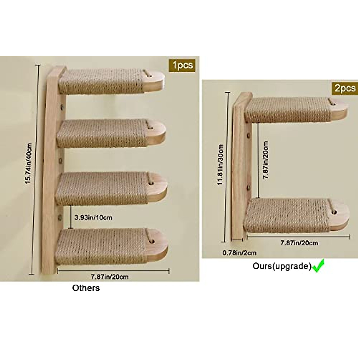 Cat Wall Mounted Shelf Furniture,Cat Climbing Shelves,with Jute Scratching for Indoor Cats Four Steps Stairs,Heavy Duty Wooden Cats Perch Platform (Big-Right to Left)