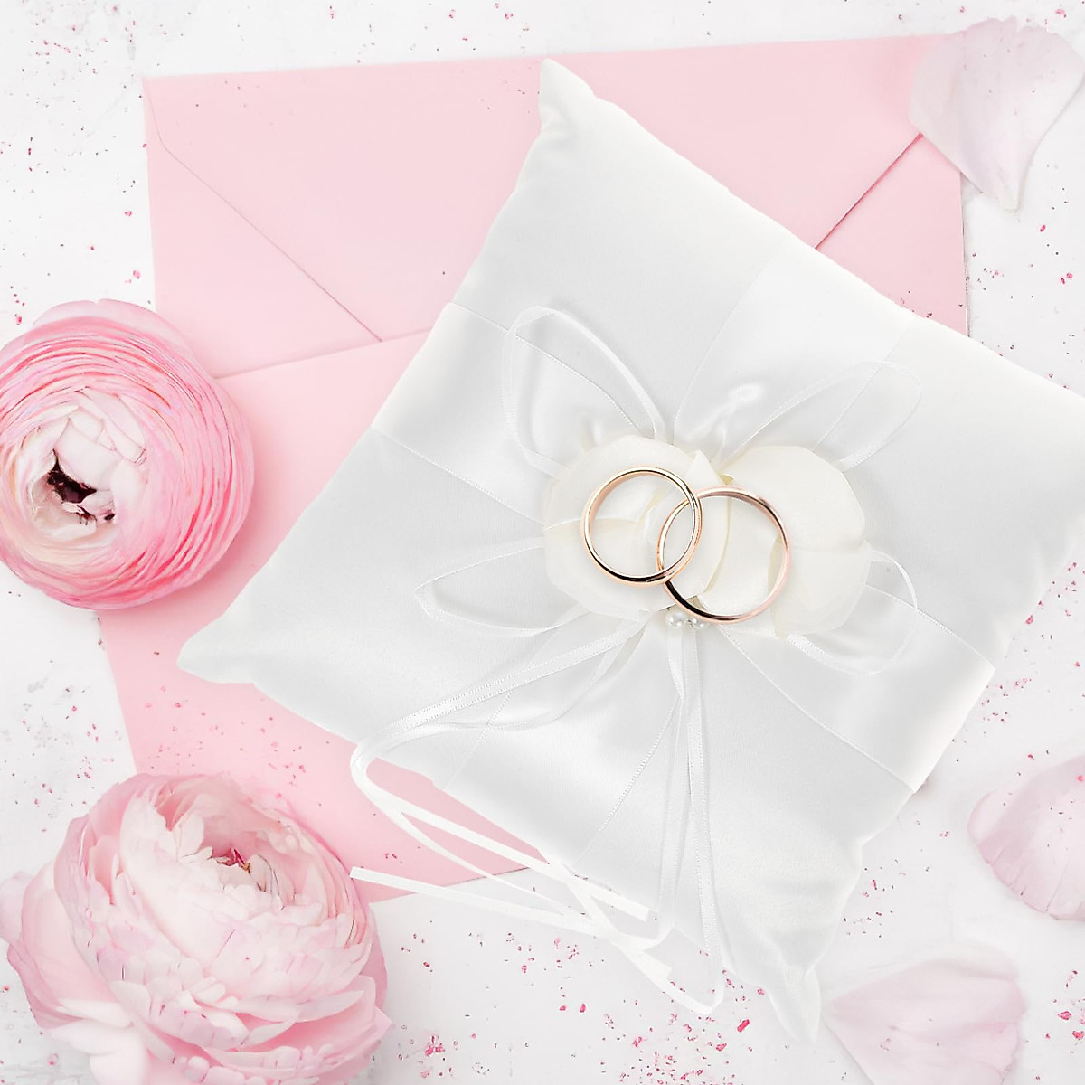 Totority Bridal Lace Ring Bearer Pillows- Elegant Wedding Ring Holder Pillow- Decorative Wedding Accessories and Supplies for Engagement and Wedding 20cm/79in