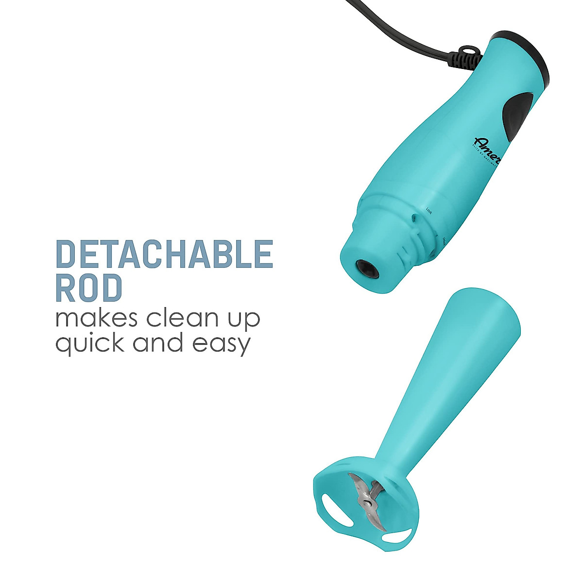 Elite Gourmet EHB-2425BL Aqua Electric Immersion Hand Blender, 150 Watts, For Soups, Sauces, Baby Food, Blue