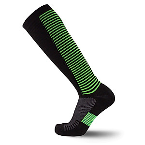 Pure Athlete Wool Compression Ski Socks - Ultra Compression Thermal Boot Socks for Skiing Hiking Hunting Cold Weather (Black/Neon Yellow, X-Large)