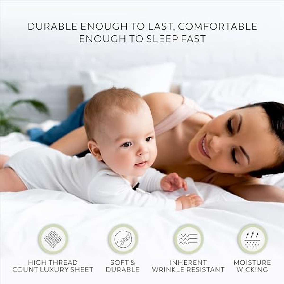 SUPREME ELEGANCE Hotel Luxury Cotton Blend Mist Gray Sheet Set Queen Size, 1200 Thread Count Ultra Soft Sateen Sheet Set, Moisture Wicking & Wrinkle Resistant, Easy Care Fall Bedding Set