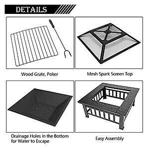 LIUXUEFE Fire Pit, Heater Brazier, Garden Portable Table Stove, BBQ Terrace Camping Fire Bowl with Accessories