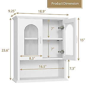 CJL Bathroom Wall Cabinet with Fluted Door, 18.9'' x 23.6'' Medicine Cabinet, Over The Toilet Storage Cabinet, White