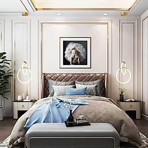 PENACINY Modern LED Pendant Light Fixtures, 22W Adjustable 2 Ring Gold Pendant Lighting,Circular Hanging Chandelier for Kitchen Island Dining Room Bedroom Entryway Hallway,D11.8+D 9.8" 4000K