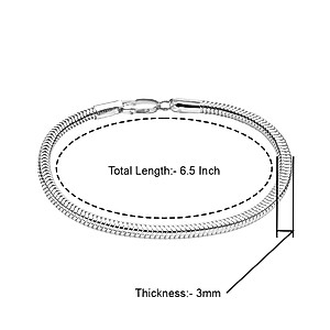 LeCalla Solid 925 Sterling Silver Italian 3 MM Snake-Chain Bracelet for Teen and Women 6.5 Inches