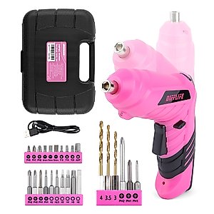 DIFFLIFE 28PCS Pink Power 3.6V Cordless Electric Screwdriver Rechargeable Electronic Mini Automatic Gyroscopic Screw Gun Kit for Home - Pink Tools for Women