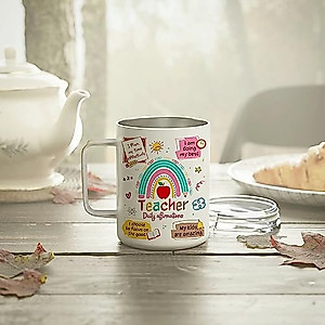 Hyturtle Teacher Appreciation Gifts for Women 12oz Stainless Steel Insulated Coffee Mug with Handle Sliding Lid And Spoon, Double Wall Vacuum Travel Mug Tumbler Cup