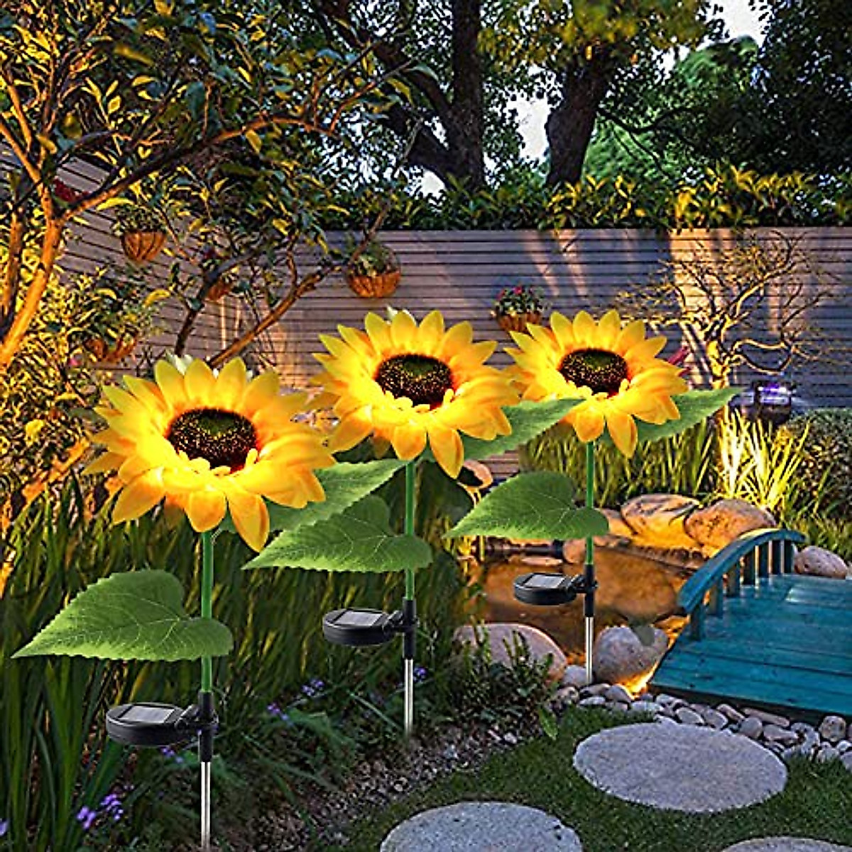 Forlivese Solar Powered Sunflower Lights, Outdoor Decorative Garden Stakes, Solar LED Pathway Decor Lights, Solar Flowers, for Garden Patio Lawn Yard Porch Walkway(2 Pack)