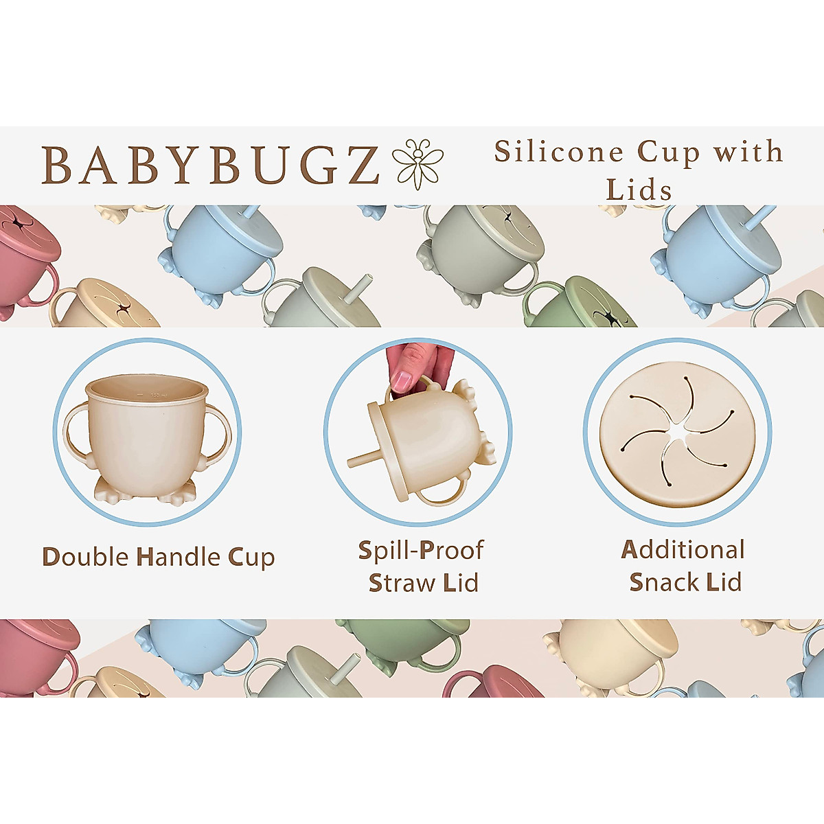 BabyBugz 7 Piece Baby Silicone Feeding Set, Baby Led Weaning Supplies with Silicone Suction Baby Bowls, Baby Silicone Plate With Suction and Baby Bibs, Baby Essentials Led Weaning Utensils (Sand)