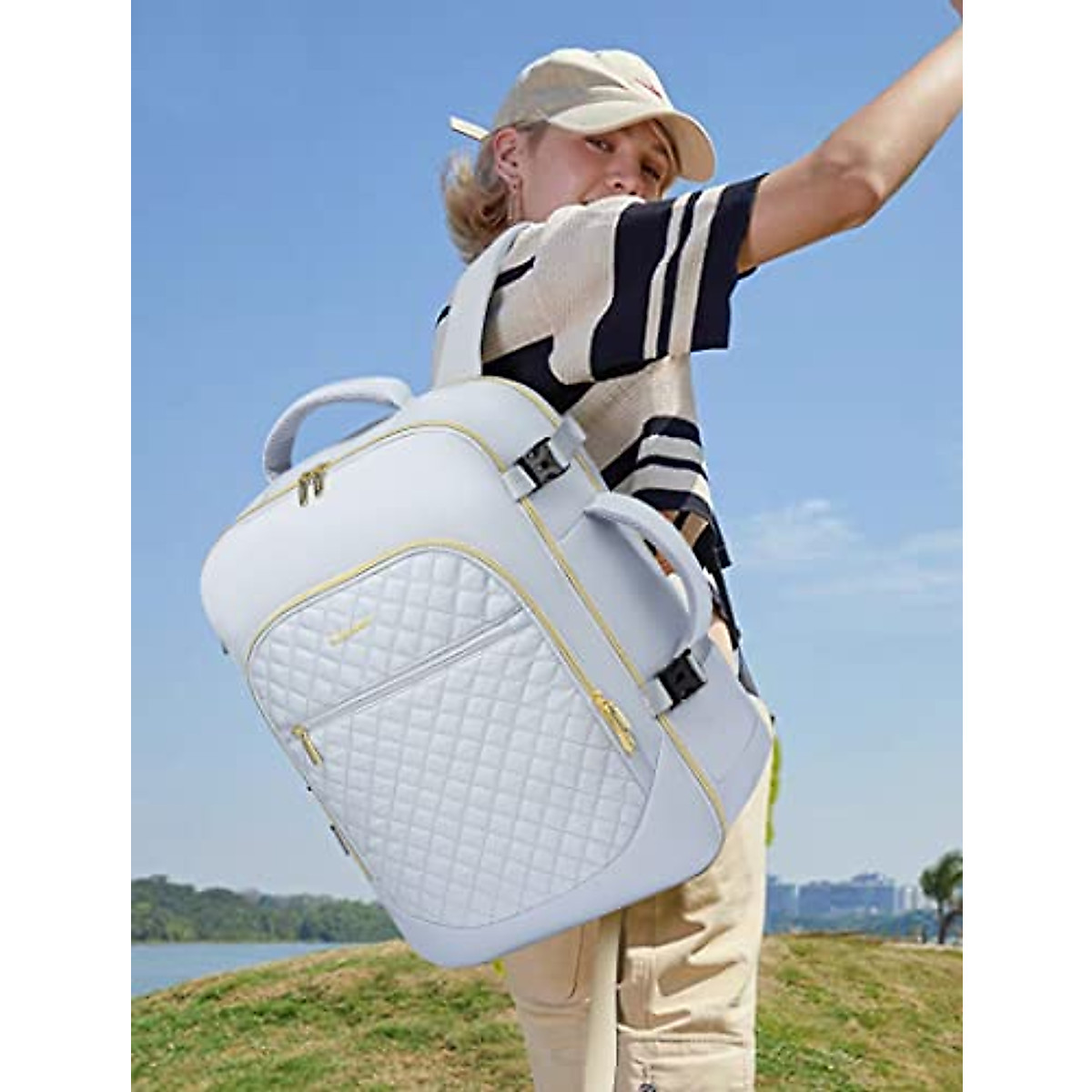 LOVEVOOK Travel Laptop Backpack for Women, 40L Large Carry On Backpack Flight Approved,Waterproof Backpacks with 3 Packing Cubes, Daypack Business College Weekender Overnight Back Pack, Light Blue