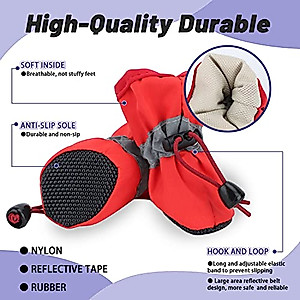 LUZGAT 4PCs Dog Boots Dog Shoes Pow Protector for Summer Hot Pavement for Small Medium Dogs Cat with Non-Slip Sole and Reflective Straps(Red,Size 4)