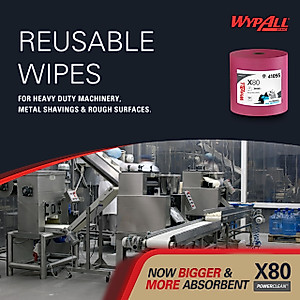 WypAll Power Clean X80 Heavy Duty Cloths (41055), Extended Use Cloths Jumbo Roll, Red, 475 Sheets / Roll; 1 Roll / Case