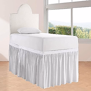Full XL 30" Inch Drop Long Dorm Bed Skirt, Ruffled Pattern College Dorm Room Bed Skirts, Split Corner, Easy Care, No Wrinkle Microfiber Bed Skirt